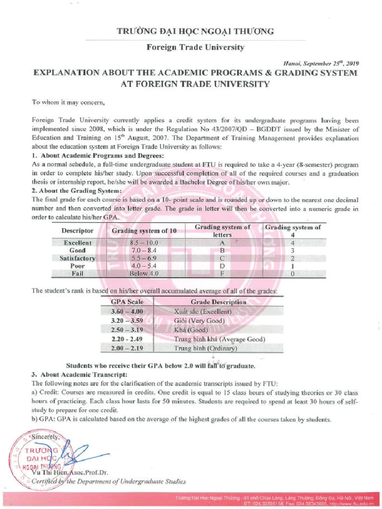 Foreign Trade University - Grading System | PDF