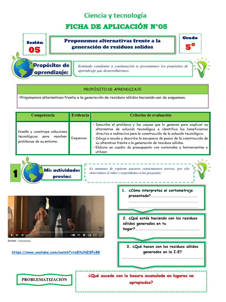 5° FICHA DE APLICACIÓN-SESIÓN 5-SEM.4-EXP.6-CYT | PDF | Residuos
