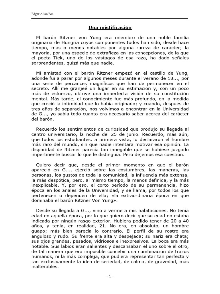 La Mistificación del Barón Ritzner | PDF | Edgar Allan Poe