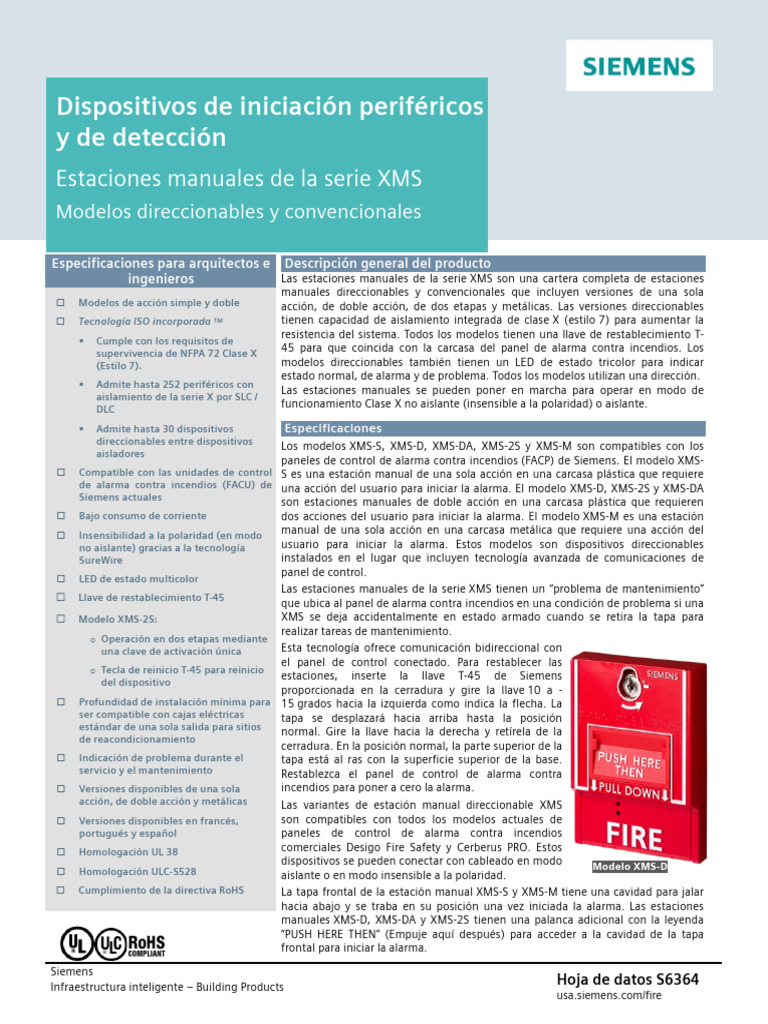 Estaciones Manuales de Alarma XMS | PDF | Aislador (Electricidad) | Ingenieria Eléctrica
