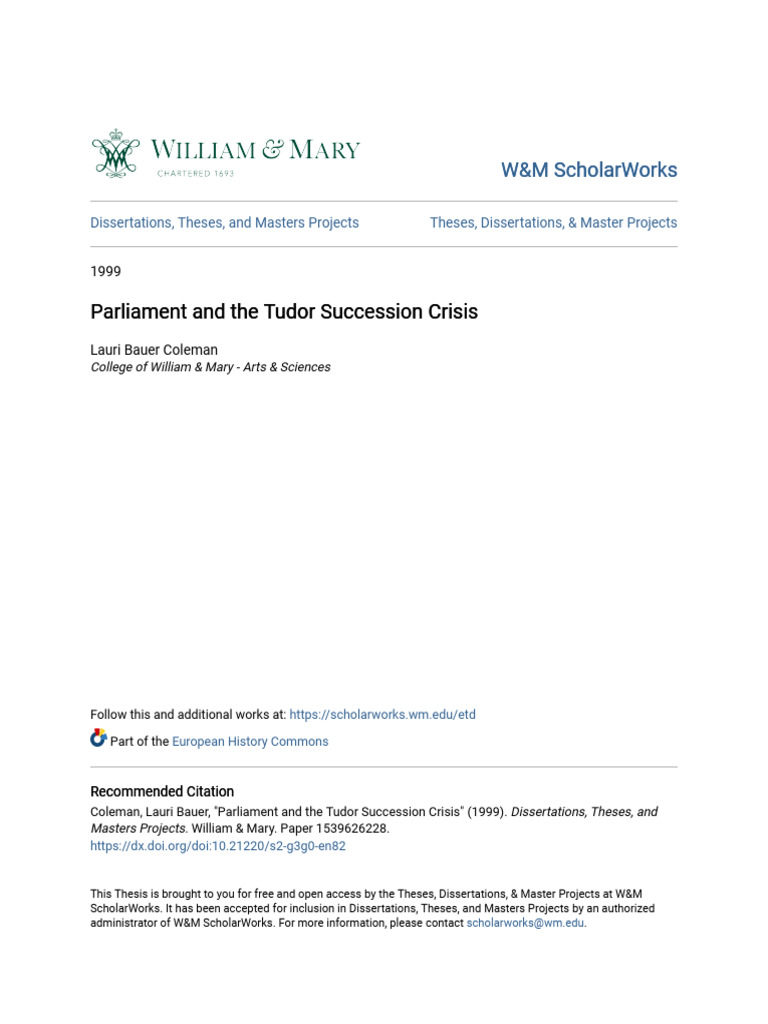 Tudor Succession Crisis and Parliament | PDF | Parliament | Holy Roman ...