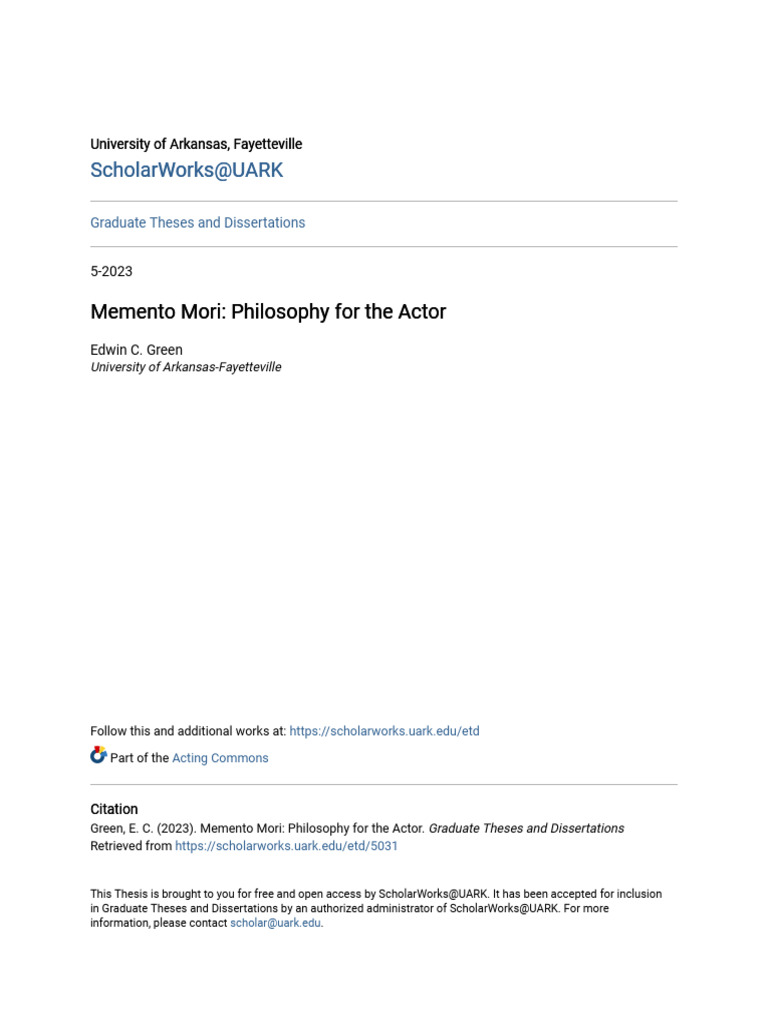 Memento Mori - Philosophy For The Actor | PDF | Thesis | Thought