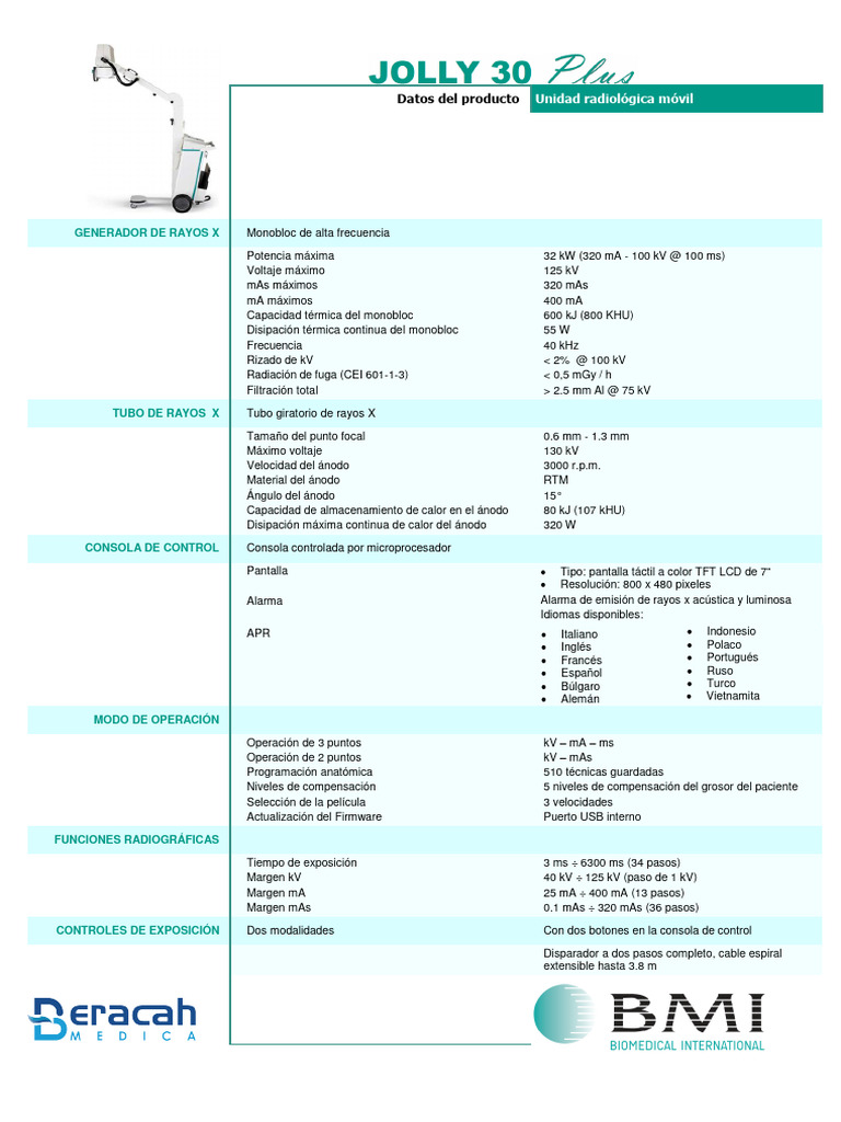 Bmi Jolly 30 Plus DR | PDF | Rayo X | Ingenieria Eléctrica