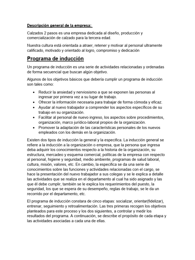 Programa De Induccion Pdf Business Marketing