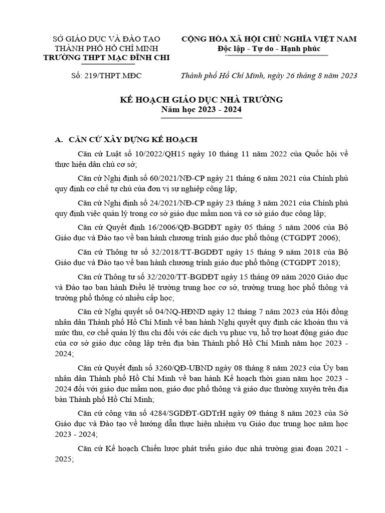Ke Hoach Giao Duc NH 2023 2024 - 810202316 | PDF