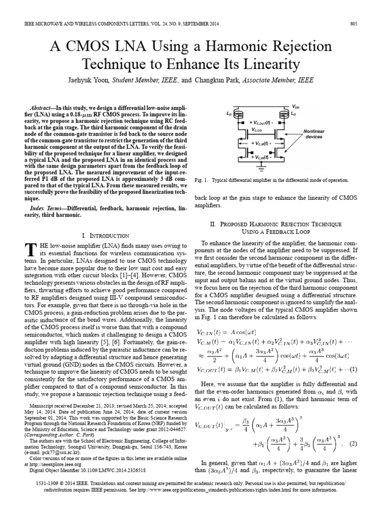 A CMOS LNA Using A Harmonic Rejection Technique To Enhance Its ...