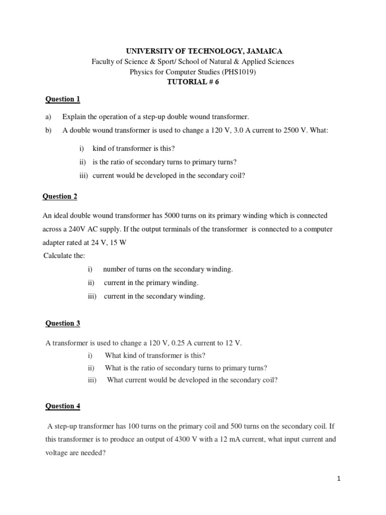 Tutorial 6-Electromagnetism and Electronics | PDF | Transformer | Capacitor