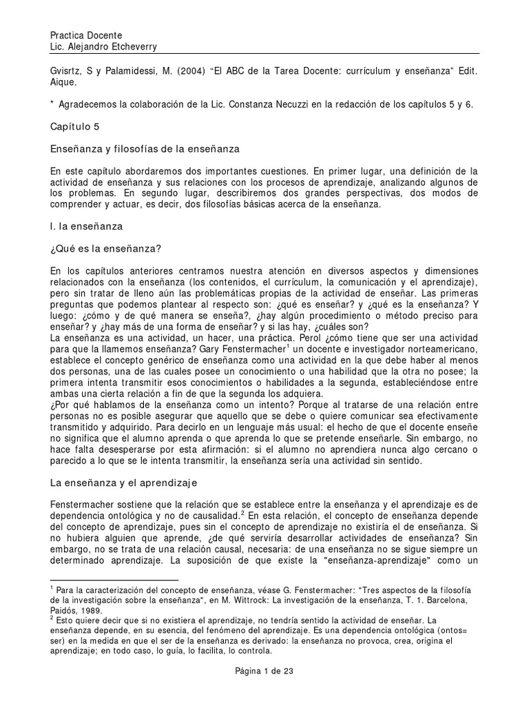 Enseñanza Gvirtz Palamidessi | PDF | Enseñando | Aprendizaje