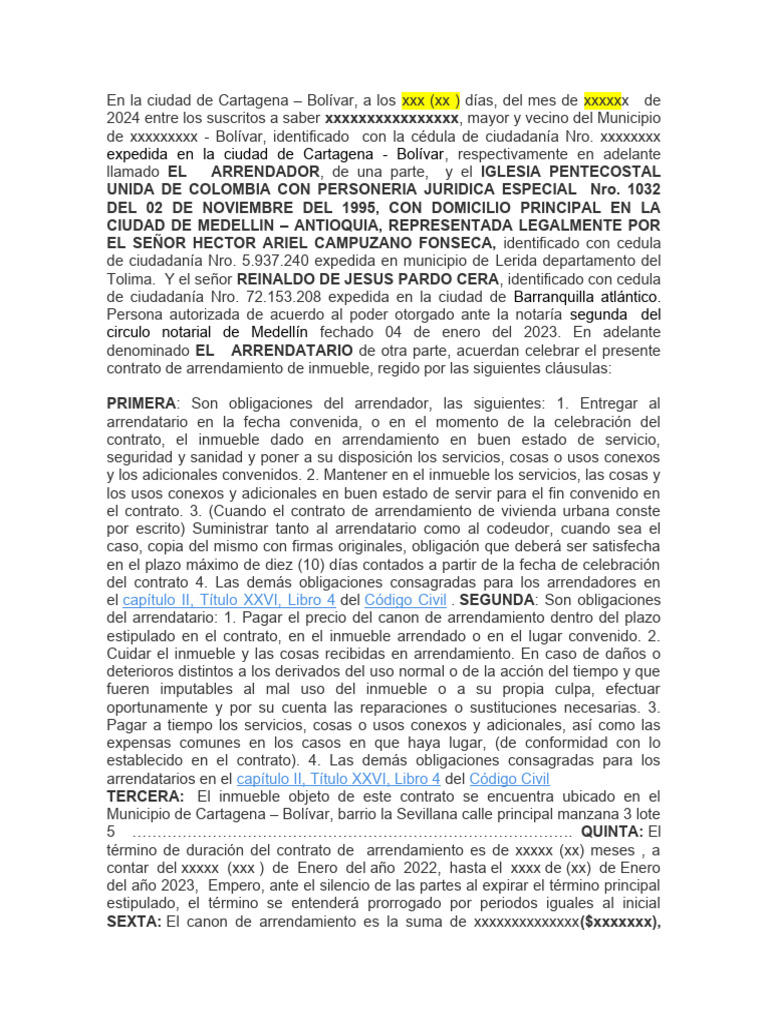 Formato de Contrato | PDF | Derecho civil (sistema legal) | Consentimiento