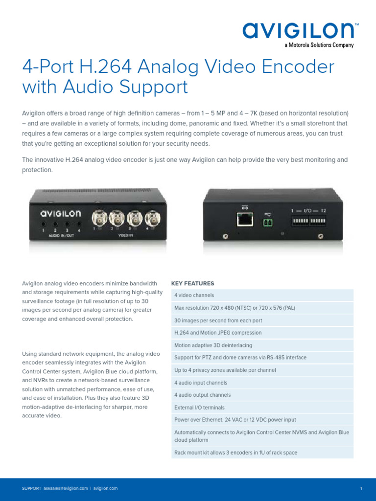 Avigilon Enc 4p h264 Datasheet en Rev12 | PDF | Video | Data Compression