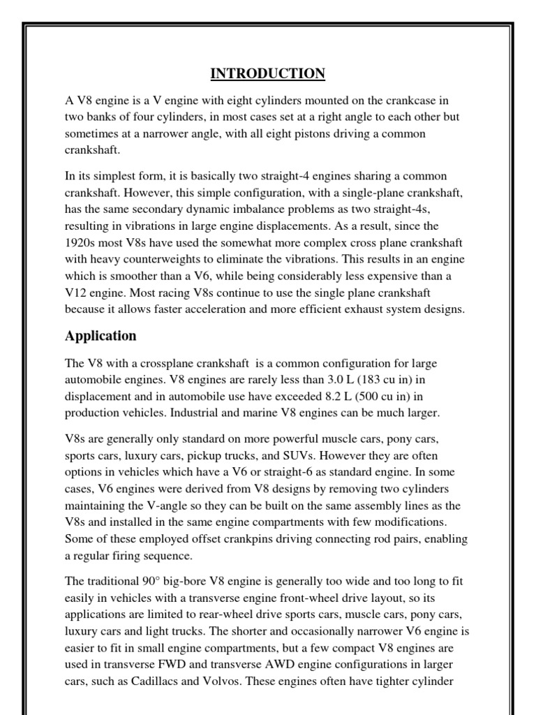 A V8 Engine Is A V Engine With Eight Cylinders Mounted On The Crankcase ...