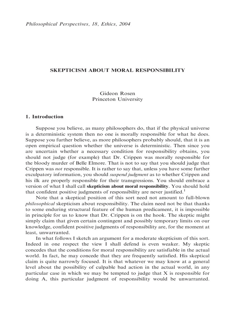 Rosen (2004) - Skepticism About Moral Responsibility | PDF | Skepticism | Reason