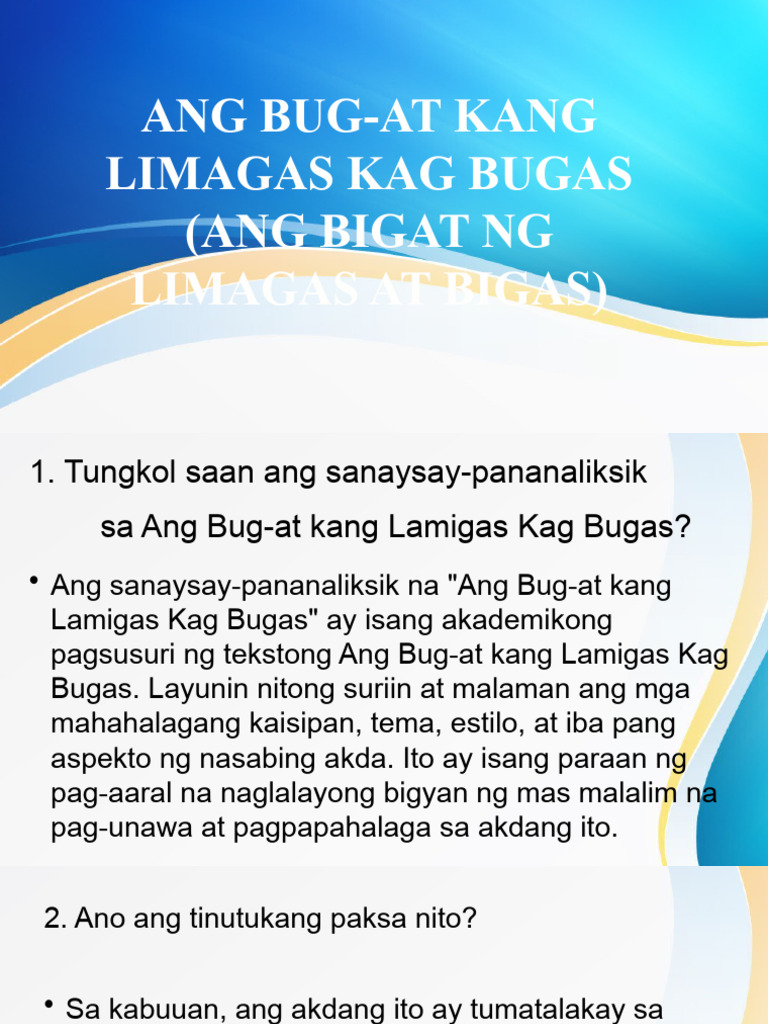 Ang Bug at Kang Limagas Kag Bugas | PDF