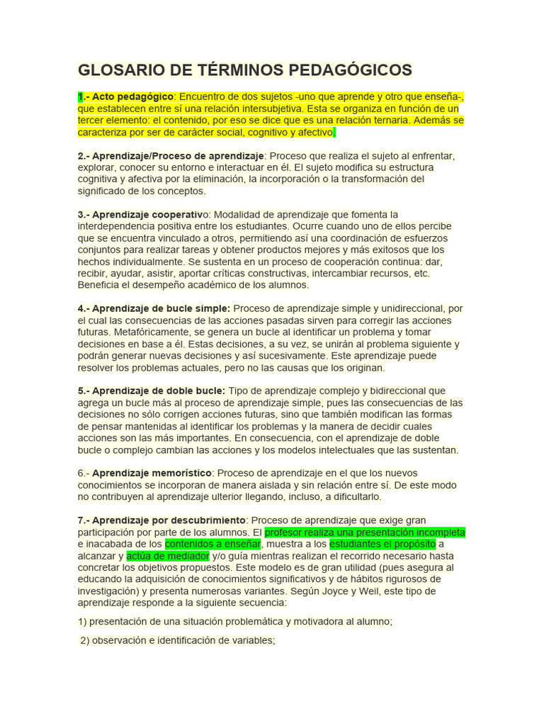 Glosario de Términos Pedagógicos | PDF | Plan de estudios | Evaluación