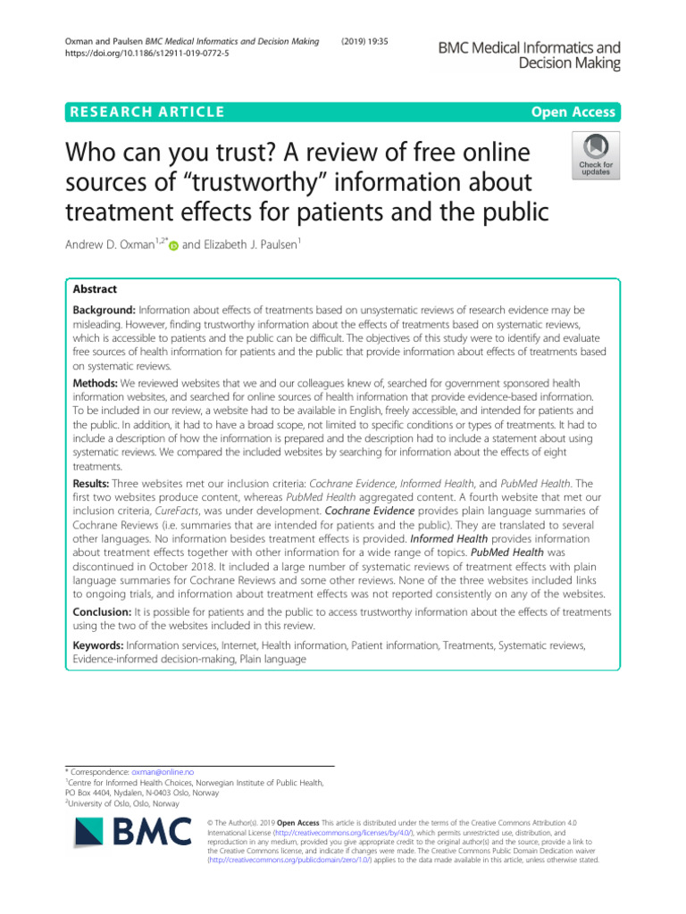 Oxman Et Al-2019-BMC Medical Informatics and Decision Making | PDF | Systematic Review ...