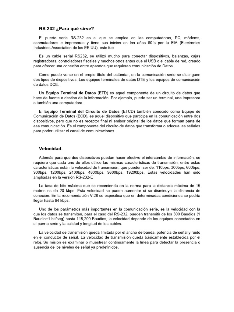 Uso y características del RS-232 | PDF | Duplex (Telecomunicaciones ...