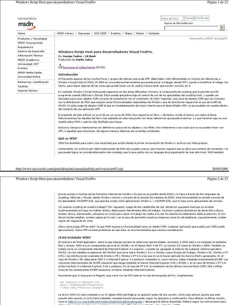 Windows Script Host para Desarrolladores Visual FoxPro | PDF | Windows ...