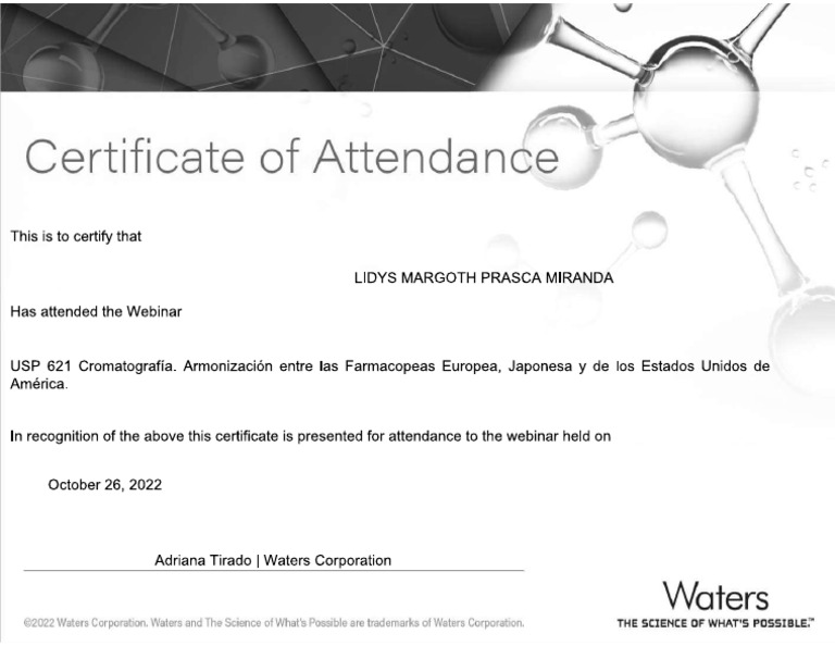 Certificado Usp Water | PDF