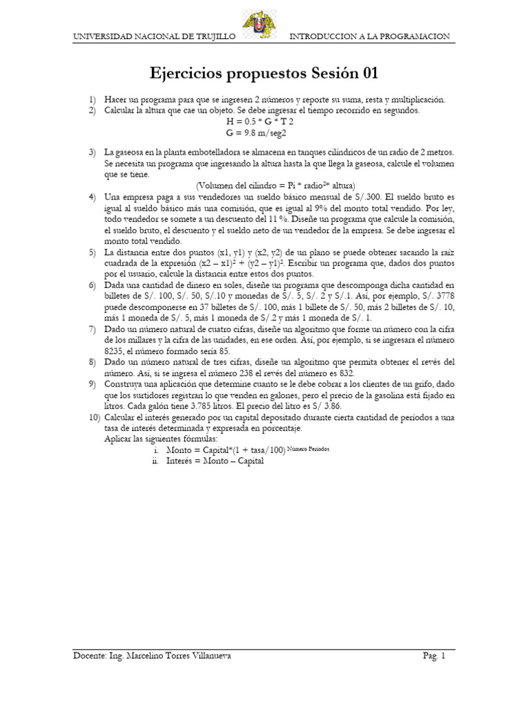 Ejercicios Propuestos - Sesion 01 | PDF | Interés | Economias