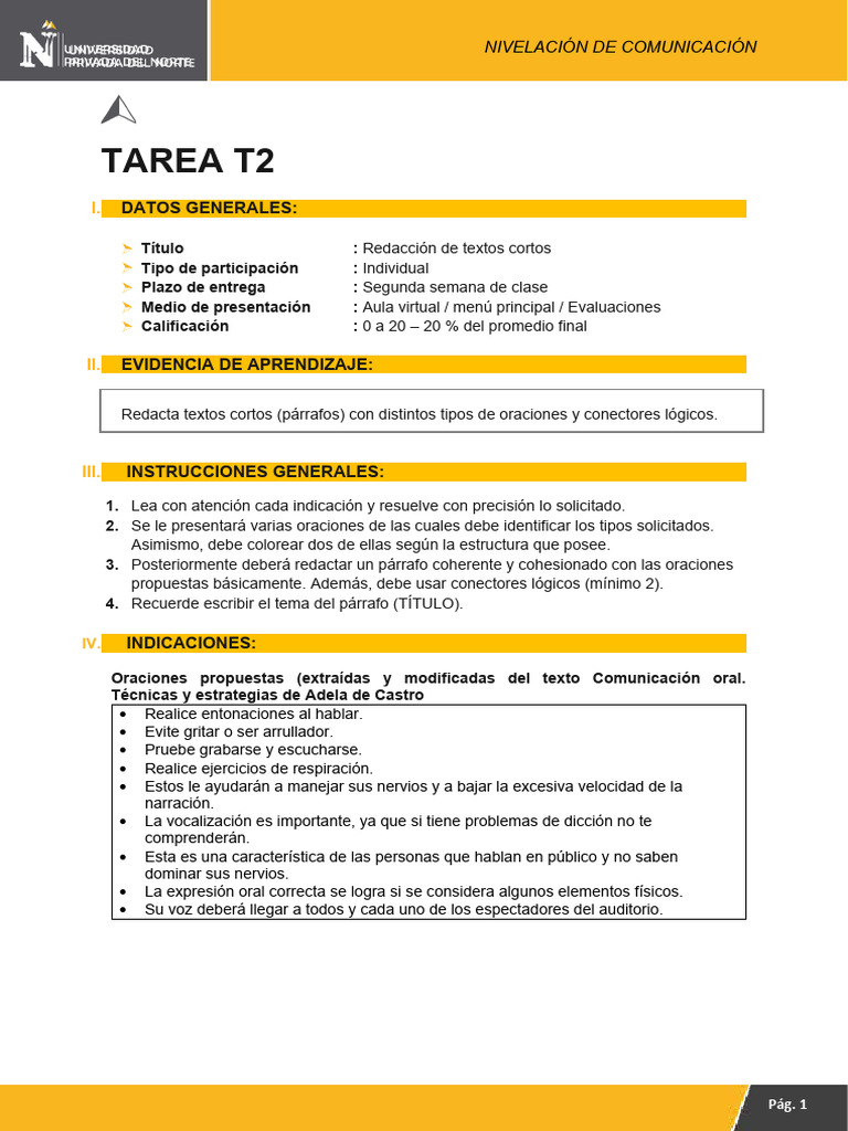 TAREA T2 - Apellidos - Nombre - COMU | PDF | Oración (Lingüística) | Puntuación