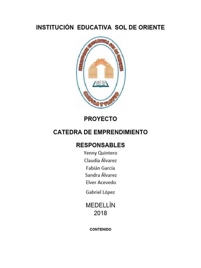 Proyecto Catedra de Emprendimiento | PDF | Iniciativa empresarial | Educación de la primera infancia