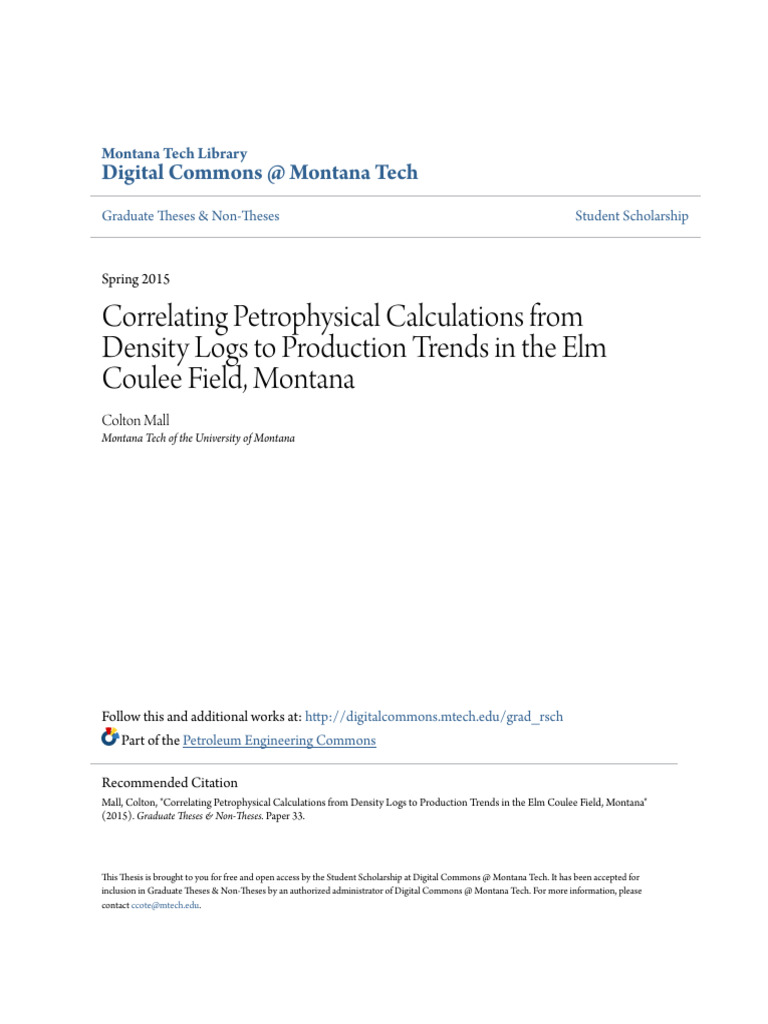 Correlating Petrophysical Calculations from Density Logs to Production ...