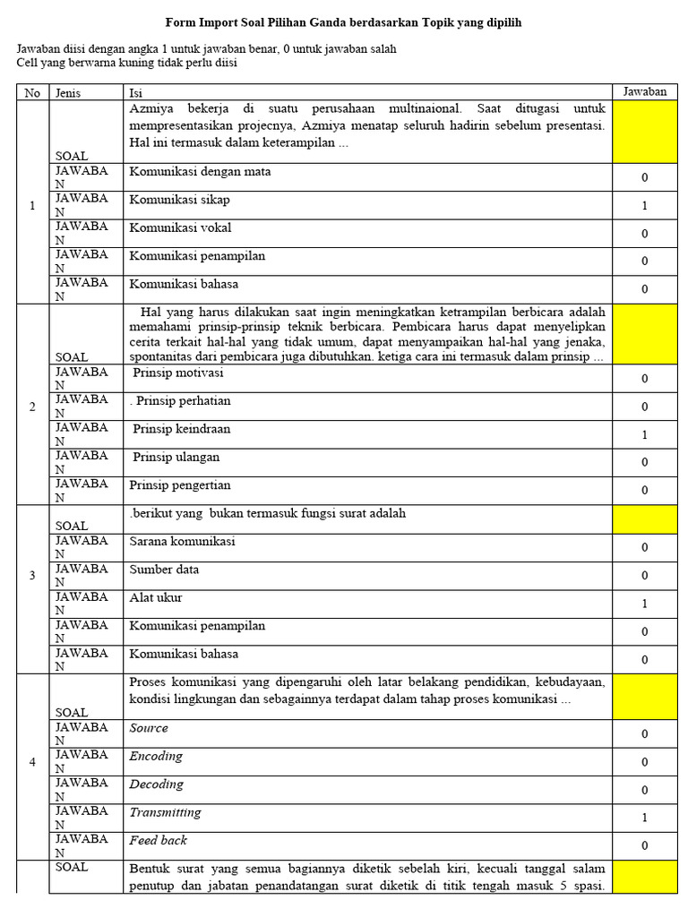 Soal Usp Korespondensi Fixx | PDF