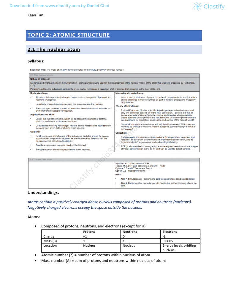 Topic 2 - Atomic Structure | PDF | Emission Spectrum | Atomic Nucleus