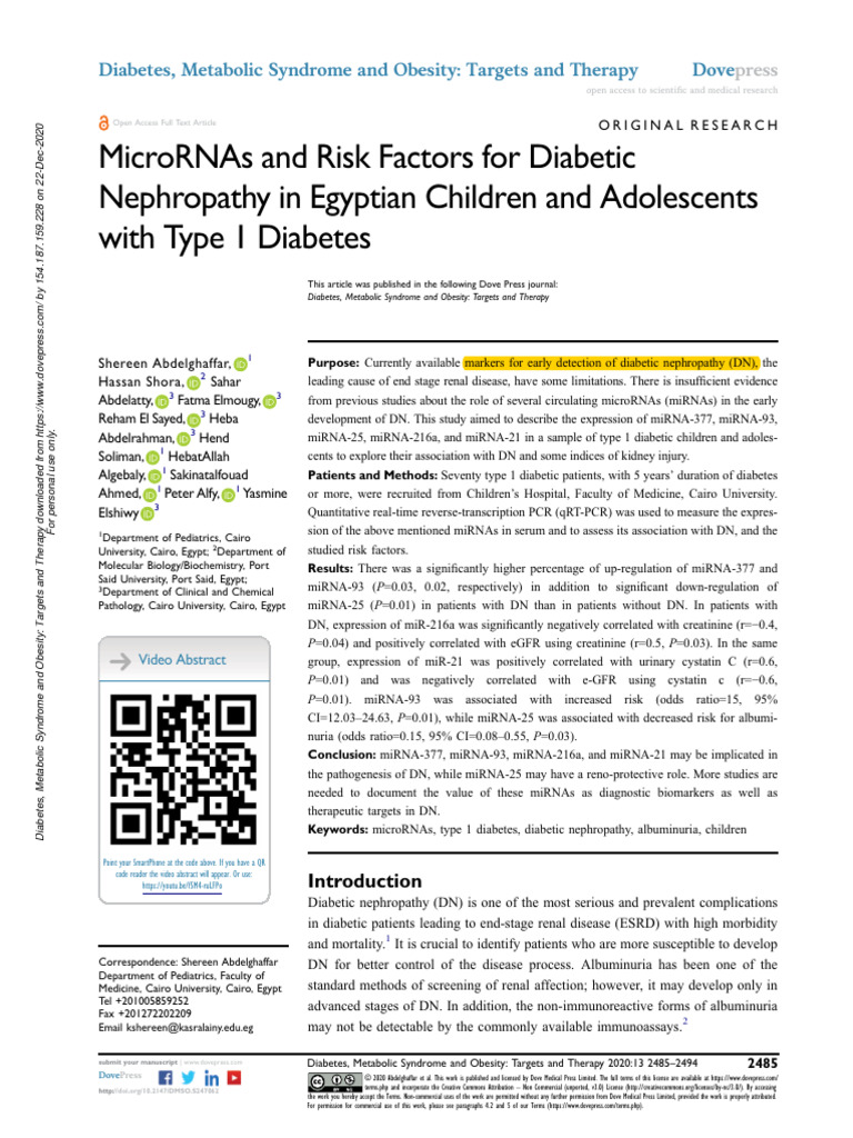 Mir 25 Risk Factors For Diabetic Nephropathy in Egypt | PDF | Biology | Clinical Medicine