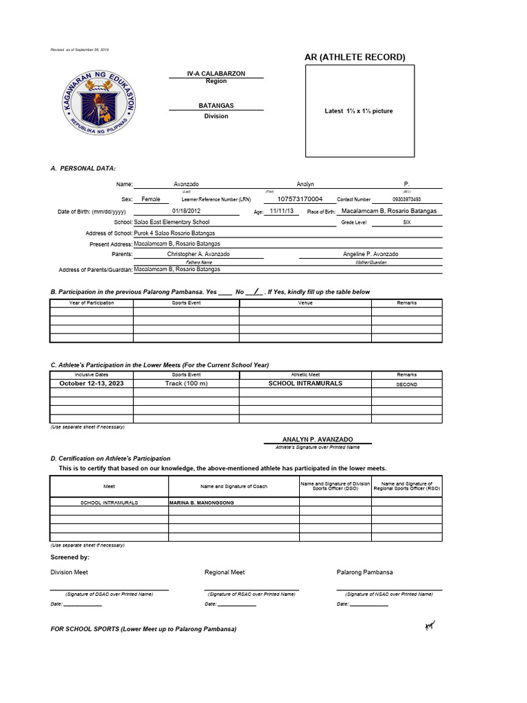 2020 Athlete Record | PDF