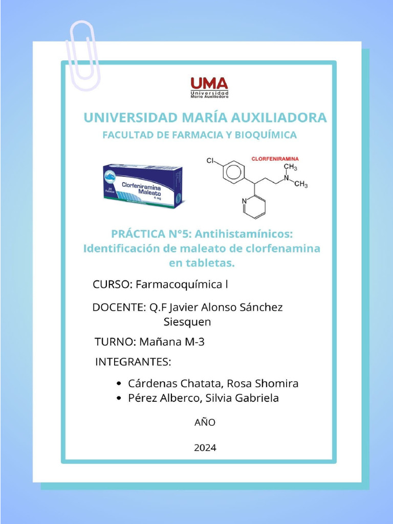 Antihistamínicos: Identificación de Maleato de Clorfenamina (Tabletas ...
