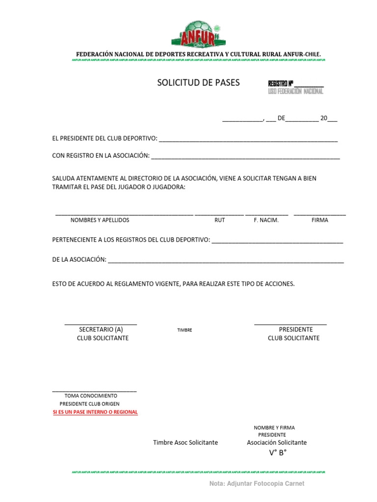 Ficha de Pases Anfur-1 | PDF