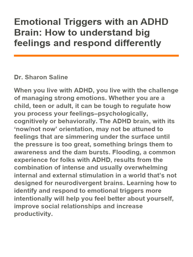 Emotional Triggers with an ADHD Brain | PDF | Emotions | Amygdala