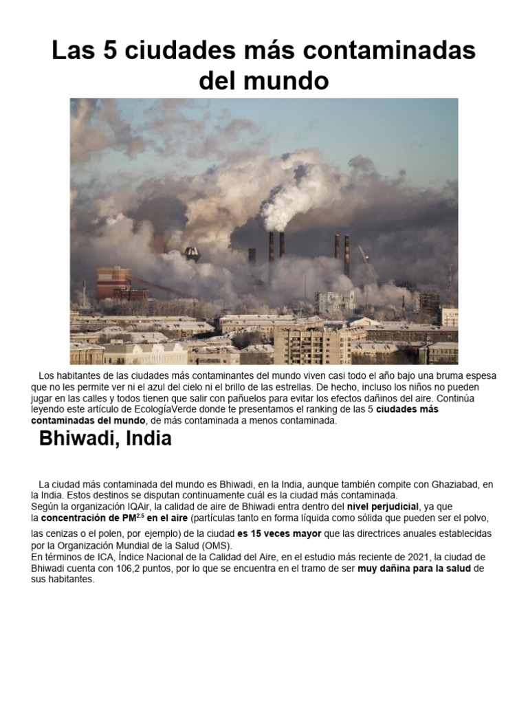 Las 5 Ciudades Más Contaminadas Del Mundo | PDF | Gestión de residuos ...