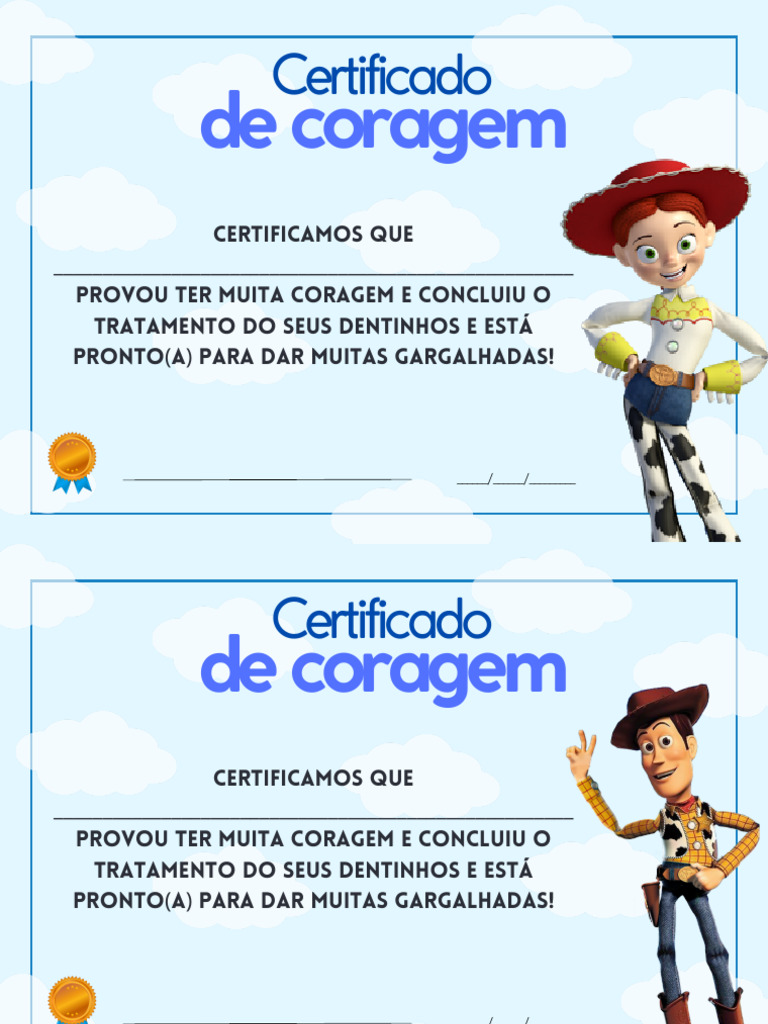 Certificado de Coragem Vacina Colorido Rosa e Azul | PDF