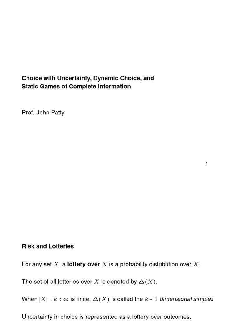 GameTheory Lecture 02 Choice With Uncertainty and Dynamic Choice | PDF ...