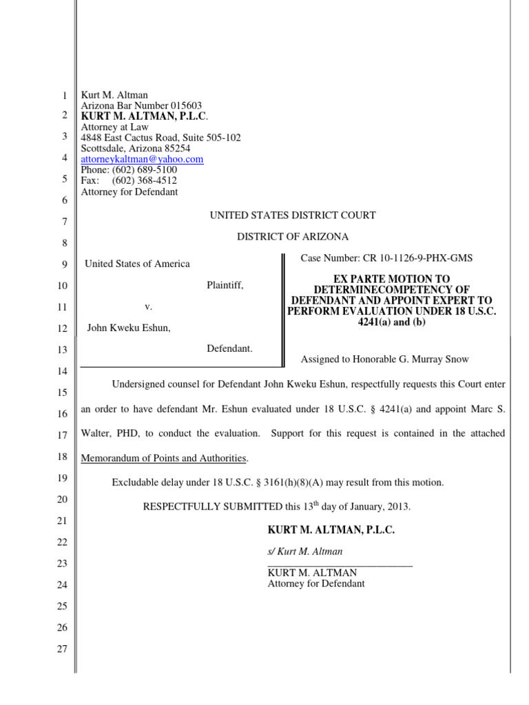 Motion For Competency Eval | PDF | Justice | Crime & Violence