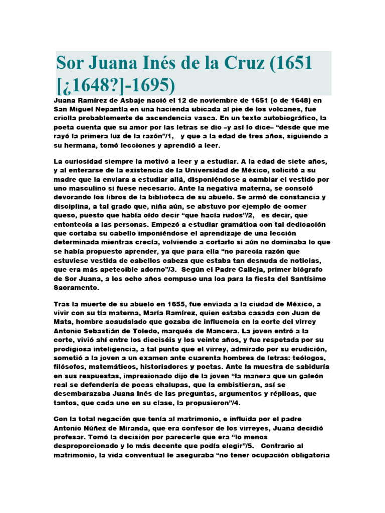 Sor Juana Inés de La Cruz | PDF