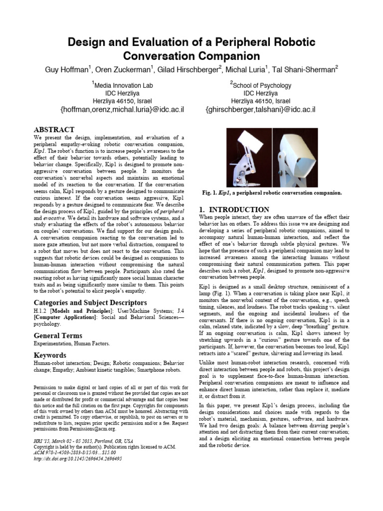2015 Hri Peripheral Robot 1 7 | PDF | Emotions | Nonverbal Communication
