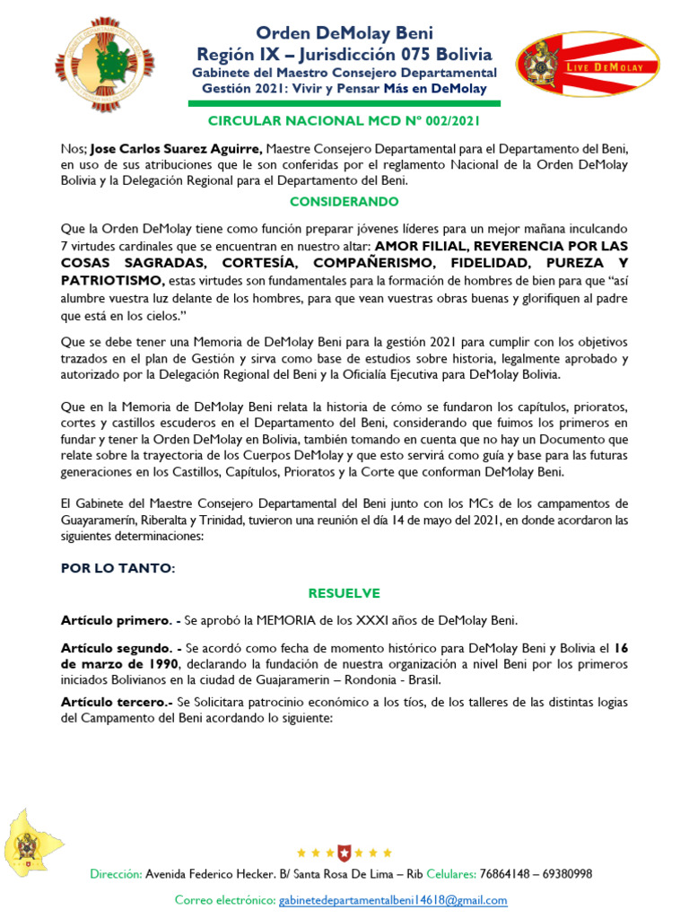 Circular MCD 002 DM Beni 2021 - ANIVERSARIO | PDF | Bolivia