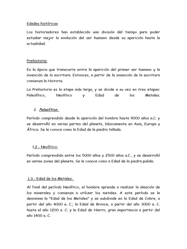 Edades Históricas y sus Etapas | PDF | Edades medias | Neolítico