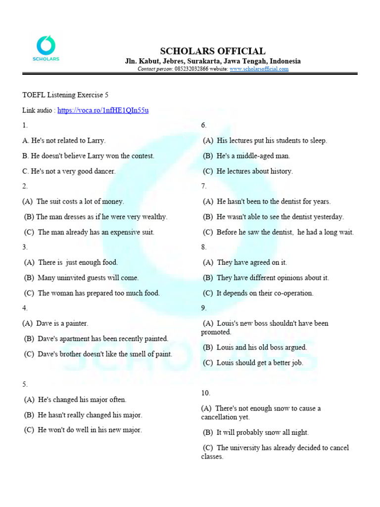 Listening Exercise 5 - SOAL | PDF