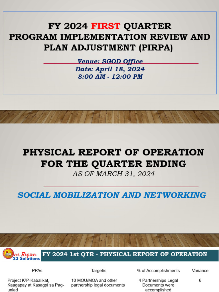 1st Quarter Pirpa 2024-Presentation | PDF | Governance