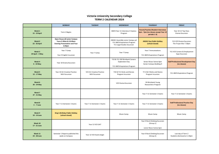 Term 2 Calendar 2024 | PDF | Academic Term | Educational Organizations