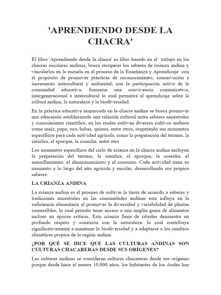 Educación y Saberes en la Chacra Andina | PDF | Agricultura | Escuelas