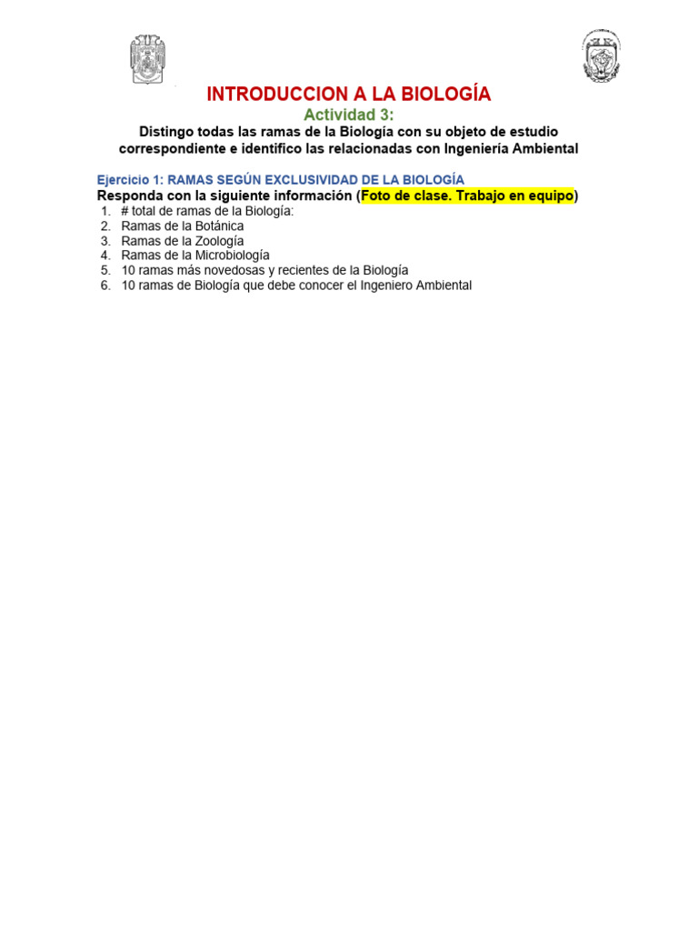 Act3 - Ramas de La Biologia | PDF | Biología | Ciencias de la vida