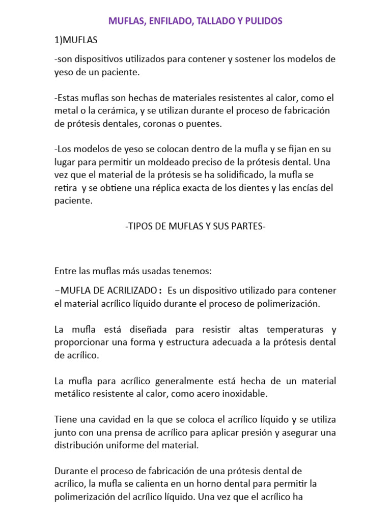 Muflas, Enfilado, Tallado y Pulidos | PDF | Odontología | Diente