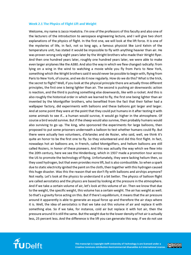 SA01x 2021 Week 2 1 The Physics of Flight Lift and Weight-Transcript ...