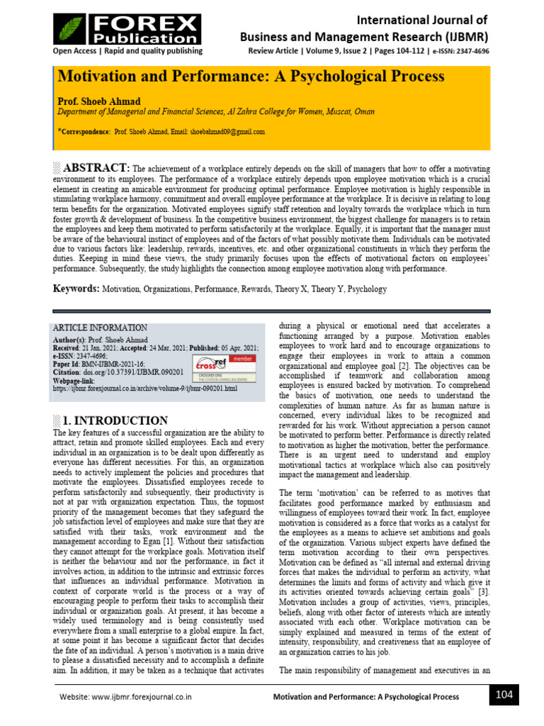 Motivation's Impact on Workplace Performance | PDF | Motivational ...