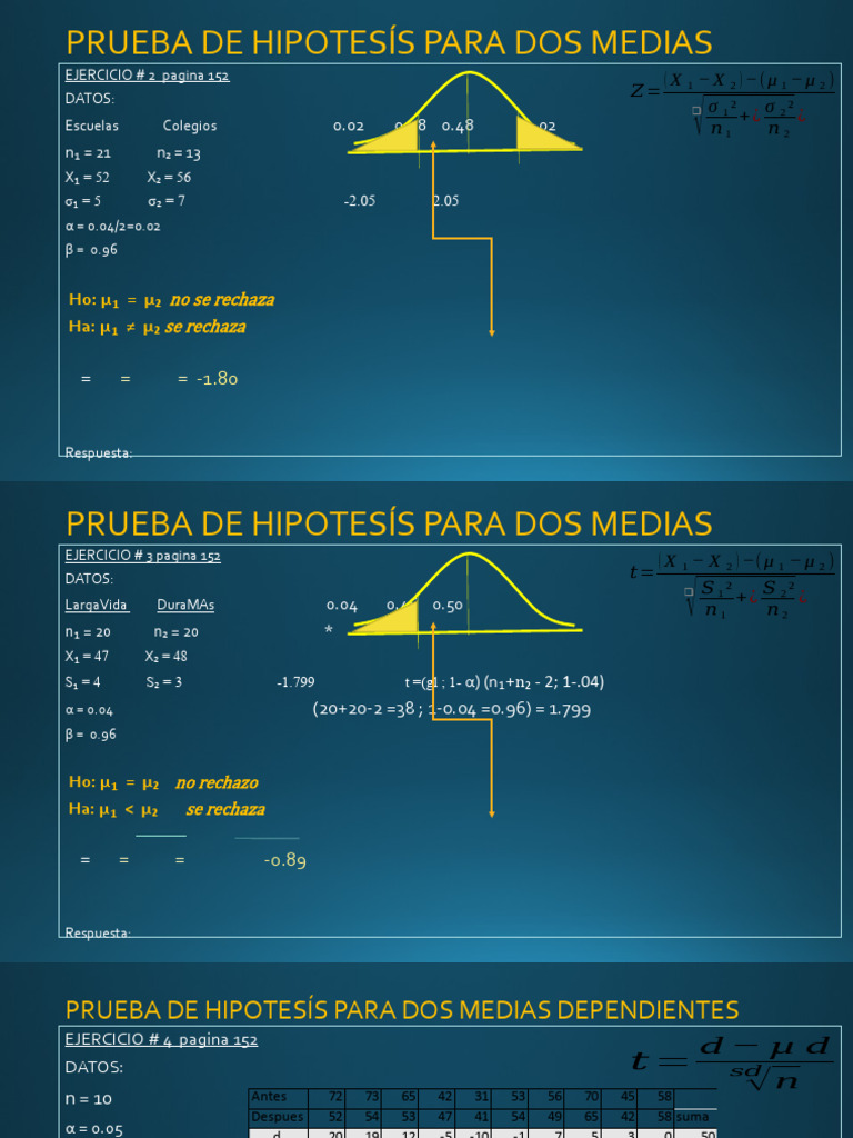 PRUEBAS DE HIPOTESIS PARA DOS MEDIAS | PDF | Prueba de hipótesis ...
